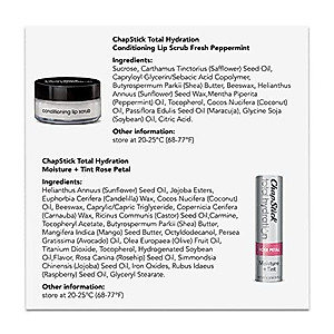 ChapStick Total Hydration Tinted Lip Balm Tubes and Lip Scrub Regimen Pack, Tinted Lip Moisturizer and Exfoliator - 0.12 Oz Lip Balm (4 Count) and 0.27 Oz Lip Scrub