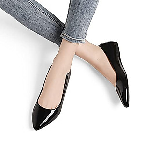 DREAM PAIRS Women's Dress Pointed Toe Flats Ballet Comfort Soft Slip On Casual Flat Shoes for Work Office Business,Size 9.5,Black/Pat
