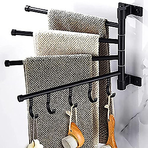 Swivel Towel Rack, 4-Arm Bathroom Wall Mounted Swivel Towel Bars Holder with Hooks Rustproof 180° Rotation Towel Organizer for Bathroom Kitchen