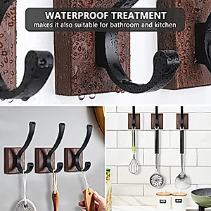 Wood Wall Hooks, 3 Pack Wall Hooks Heavy Duty, Rustic Wood Hooks Wall Mounted, Wall Hooks for Hanging Coat, Towel, Keys, Hat, Umbrella, Bag, Rag and Kitchen Utensils