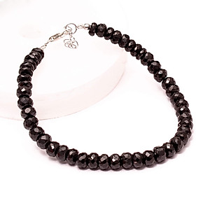 A&M GEMS & JEWELS A&M Black Spinel Faceted Rondell Gemstone Beaded Bracelet, Unique Black Spinel Gemstone Bracelet Jewelry for Women's (7.25)