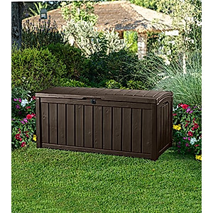 Keter Glenwood 101 Gallon Resin Large Deck Box-Organization and Storage for Patio Furniture, Outdoor Cushions, Garden Tools and Pool Toys, Grey & Black