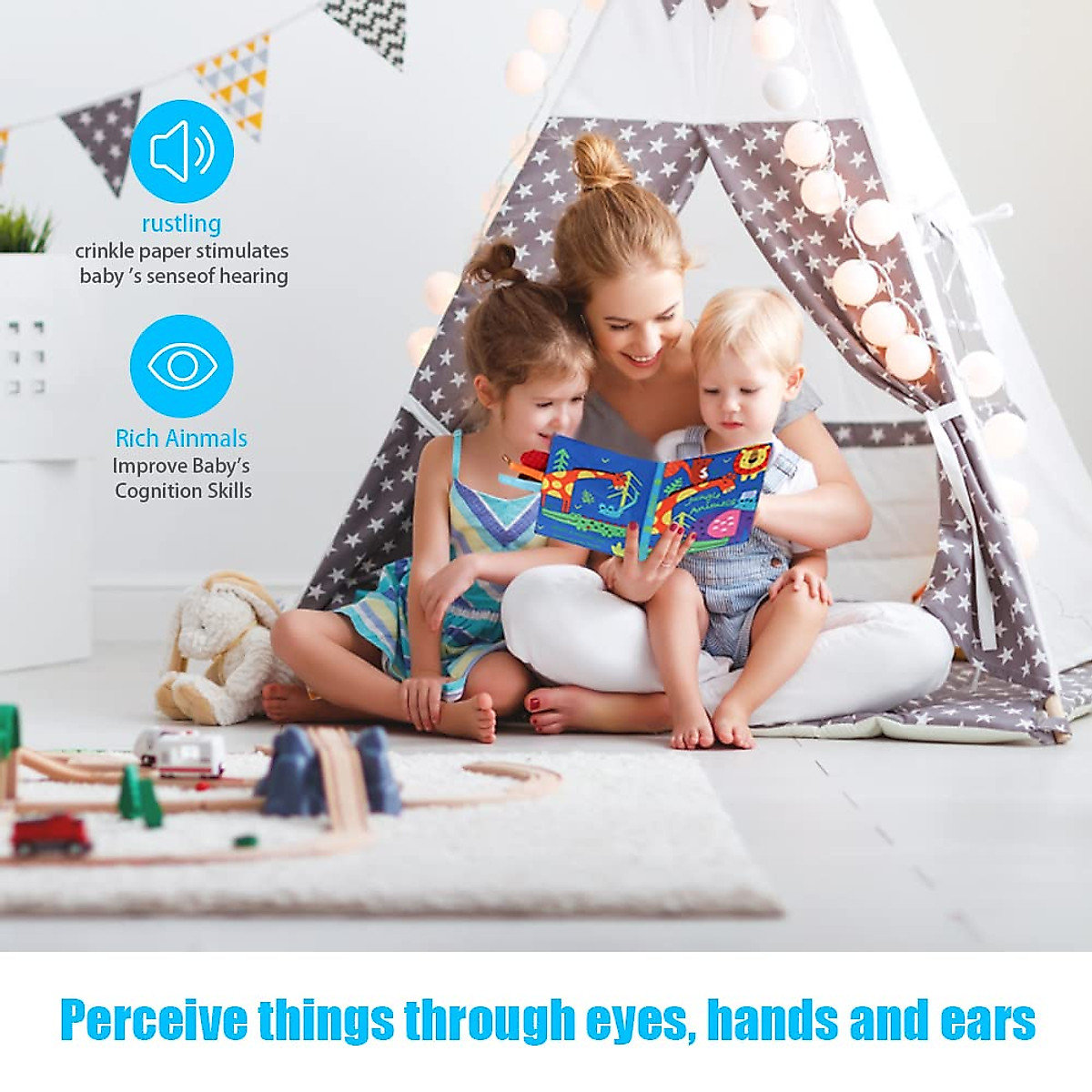 JIELISI Soft Baby Cloth Books, 3 PCS Nontoxic Fabric Soft Books for Babies Touch and Feel Crinkle Tail Books Baby Books Toys Infants & Toddler Early Development Interactive Toys, Boy Girl Unisex Gift