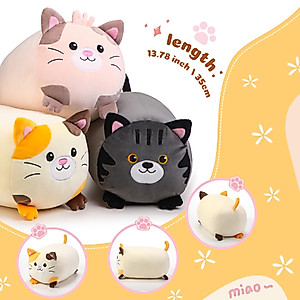 GlikCeil 3 Pcs Kitten Plush Toys Set 14 Inch Cute Cat Stuffed Animals Bulk Soft Cuddly Kitten Plush Pillow Round Kitty Body Pillow Kawaii Hugging Pillows Creative Decoration for Kids Girls Boys