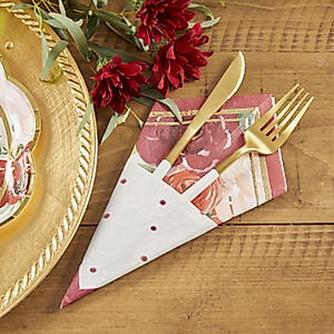 Kate Aspen Burgundy Blush Floral Paper Napkins, Thick Decorative Dinner Napkins, Luncheon Serveware, Perfect for Wedding Reception Or Bridal Shower,Gold and burgundy