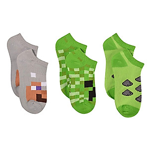 Minecraft Boys' Little Low Cut Socks, 6 Pair Pack, Multi, Small