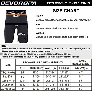 DEVOROPA Youth Boys' Compression Shorts Performance Athletic Base Layers Workout Training Underwear Side Pocket Black/Black M (Pack of 2)