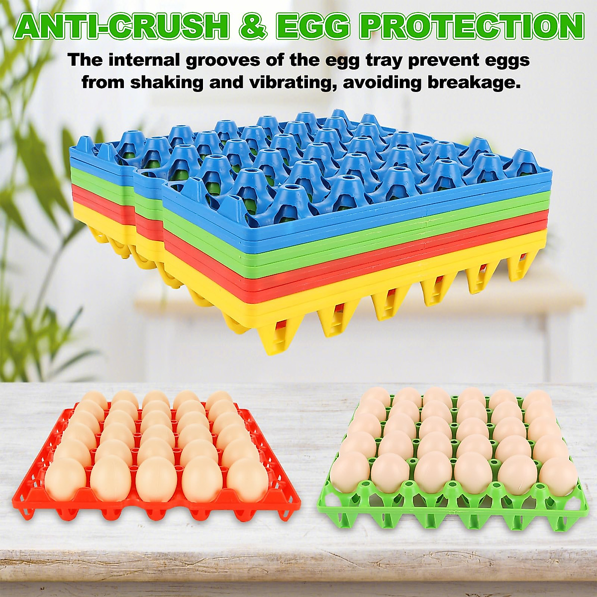 Oungy 16 PCS Plastic Egg Tray 30 Cell Egg Flats Egg Crates Stackable Egg Cartons Reusable Egg Carton, Hold Multiple Eggs, Great for Storing, Sorting and Shipping Eggs, 4 Colors