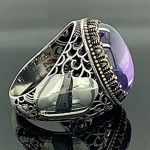 Men Handmade Ring, Amethyst Men's Ring, Ottoman Ring, Embroidered Men's Ring, 925k Sterling Silver Ring
