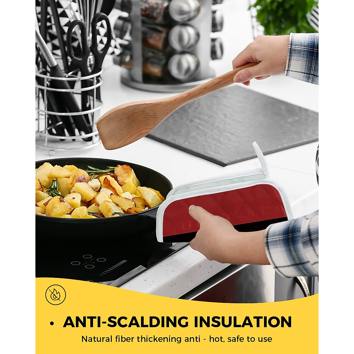 5Pack Pot Holders Cotton Heat Resistant Oven Hot Pads, American Juneteenth Potholder Machine Washable Cloth Potholders for Daily Kitchen Baking and Cooking with Hanging Loops - Red Black Green Stripe