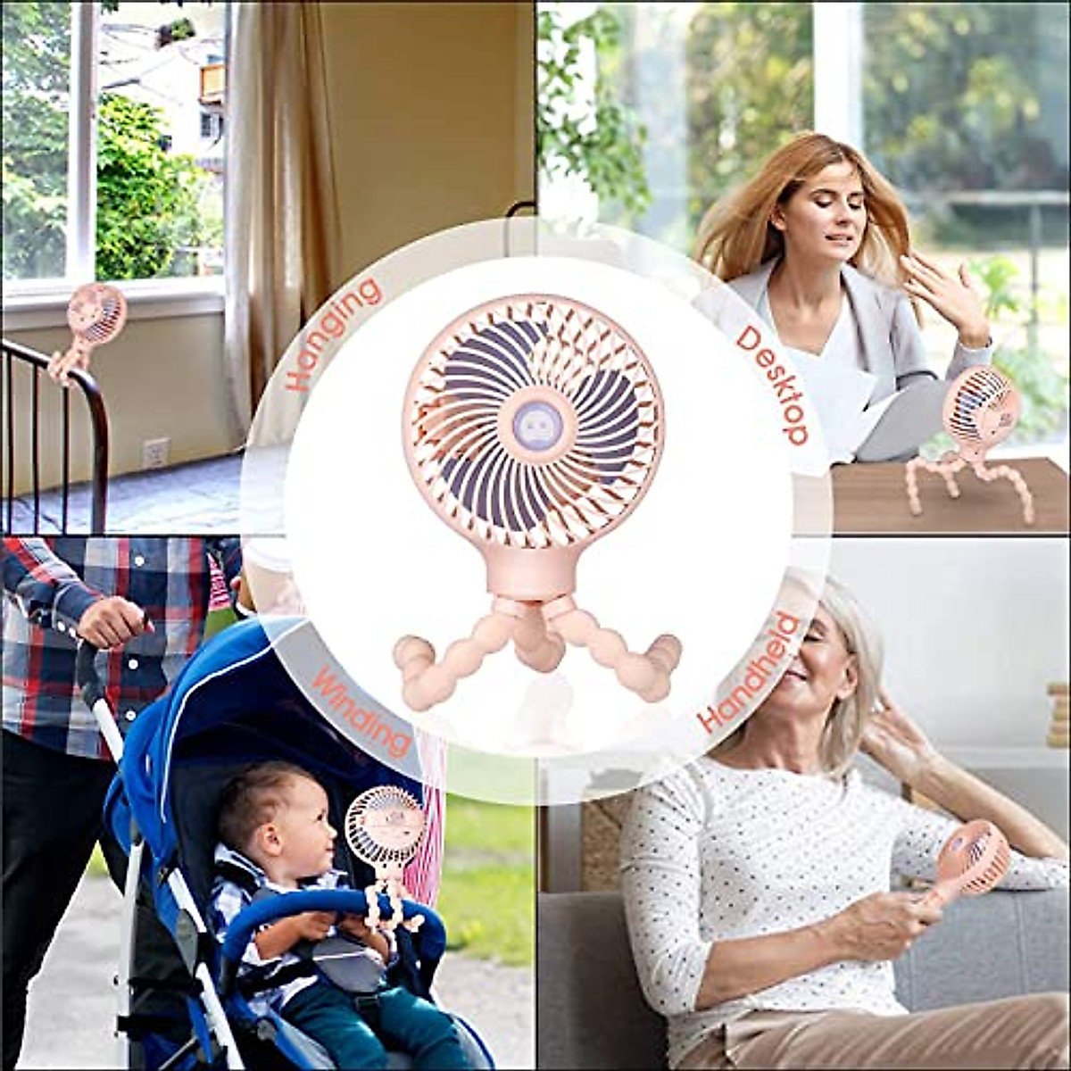 Mini Handheld Stroller Fan, Personal Portable Fan Baby Car Seat Clip-On Fan with DIY Flexible Tripod, USB Rechargeable Fan Adjustable 3 Speeds for Bedroom, Outdoor, Camping, Bike, BBQ