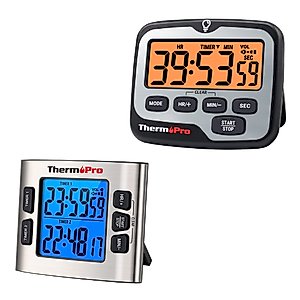 ThermoPro TM02 Digital Kitchen Timer with Dual Countdown Stop Watches Timer+ThermoPro TM01 Kitchen Timer