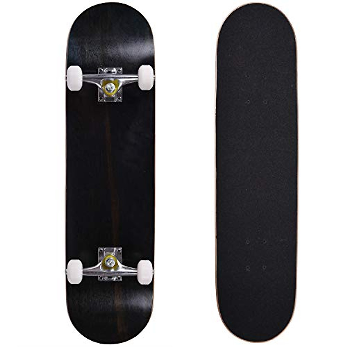 Double Kick-Tail Complete Skateboard 7-Ply Canadian Maple Wood Deck, for Professionals, Amateurs or Beginners (Black)
