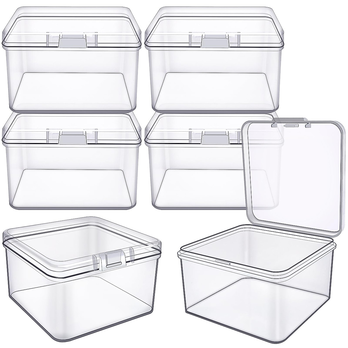 FAMLEAF 4 Pieces Clear Storage Boxes, Plastic Organizer Bins with Lids for Bead, Crafts, Earring Jewerly, Diamond Painting, Small Items (2.55 x 2.55 x 1.49 Inch)
