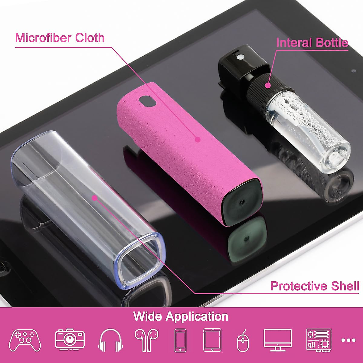 Screen Cleaner Touchscreen Mist Spray, walrfid Cleaning Kit for Electronic Smart Phone TV, Laptop, Tablet, PC, Computer LCD Flat Screens, Eyeglasses, Compatible with iPhone iPad MacBook Pro - Hot Pink