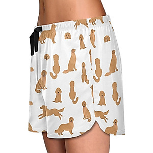 vvfelixl Sleep Shorts For Women Golden Retriever Dogs Pajama Shorts With Pockets Sleepwear Pants M