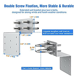 Antenna Pole Mount, Universal Antenna Installation Bracket Kit for Home Outdoor, Upgraded 14'' Inch Mounting Pole for Cell Phone Signal Booster/Antenna, Easy Installation with Double U-Bolts