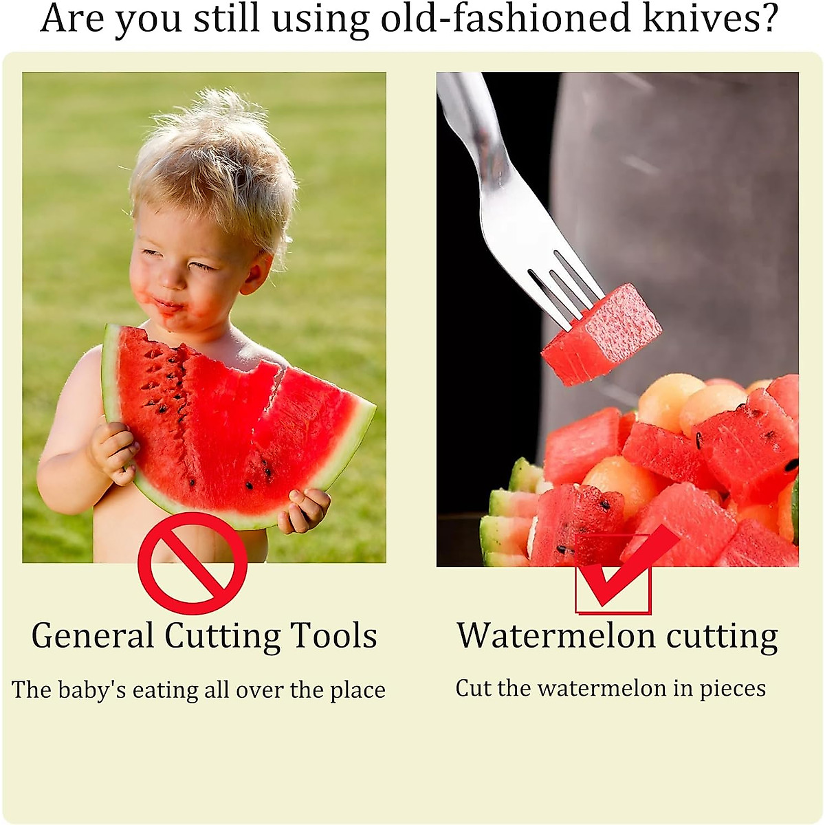 ZLMC 2-in-1 Watermelon Fork Slicer,Portable Stainless steel Watermelon Slicer with Melon Baller Scoop Extra,Dual Head Stainless Steel Fruit Forks Slicer Knife for Family Parties Camping(3PCS)