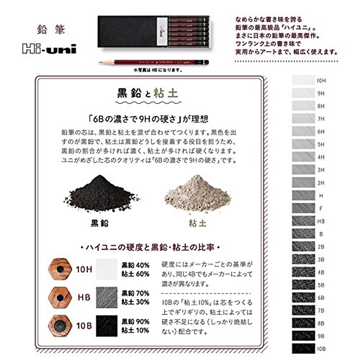 uni Hi Wooden Pencil - 10B - Box of 12 (HU10B)