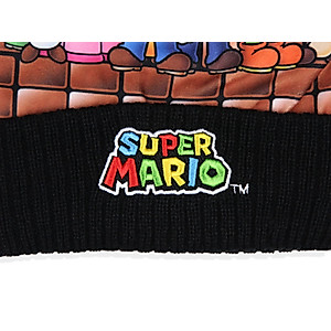 Nintendo Super Mario Multi Character Embroidered Logo Cuffed Pom Beanie Hat