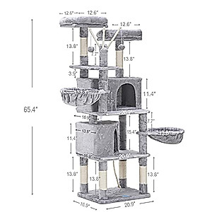 Hey-brother Cat Tree,Cat Tower,Cat Condo with Scratching Posts,Basket,2 Caves,2 Plush Perches,Activity Center with Removable Fur Ball Sticks,Light Grey MPJ027W
