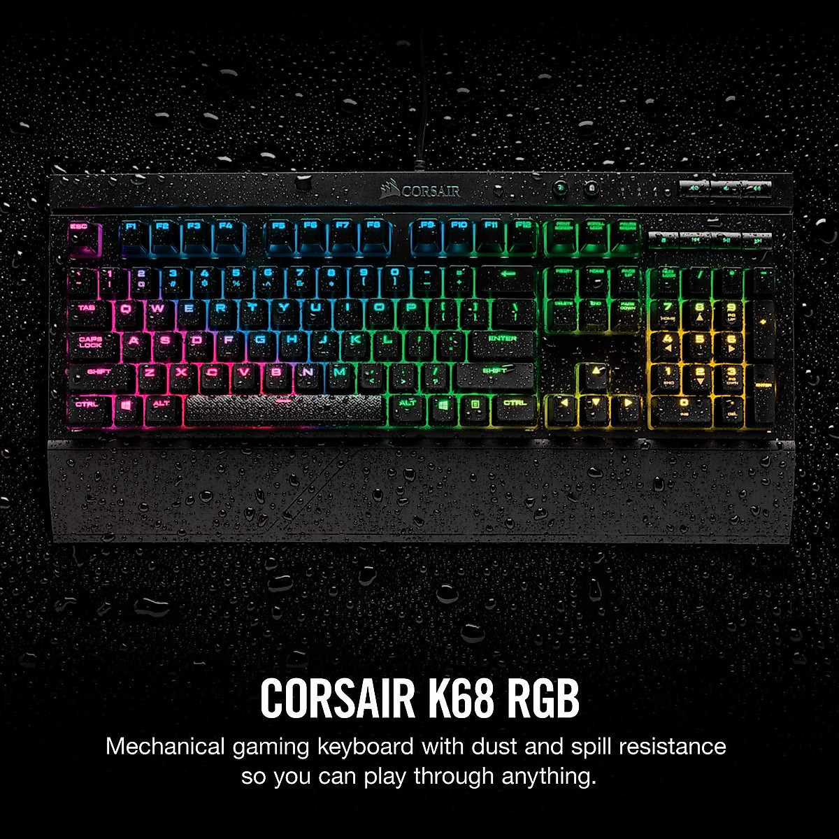 Corsair - K68 RGB Mechanical Gaming Keyboard RGB Backlit Cherry MX Red Switch - Black (Renewed)