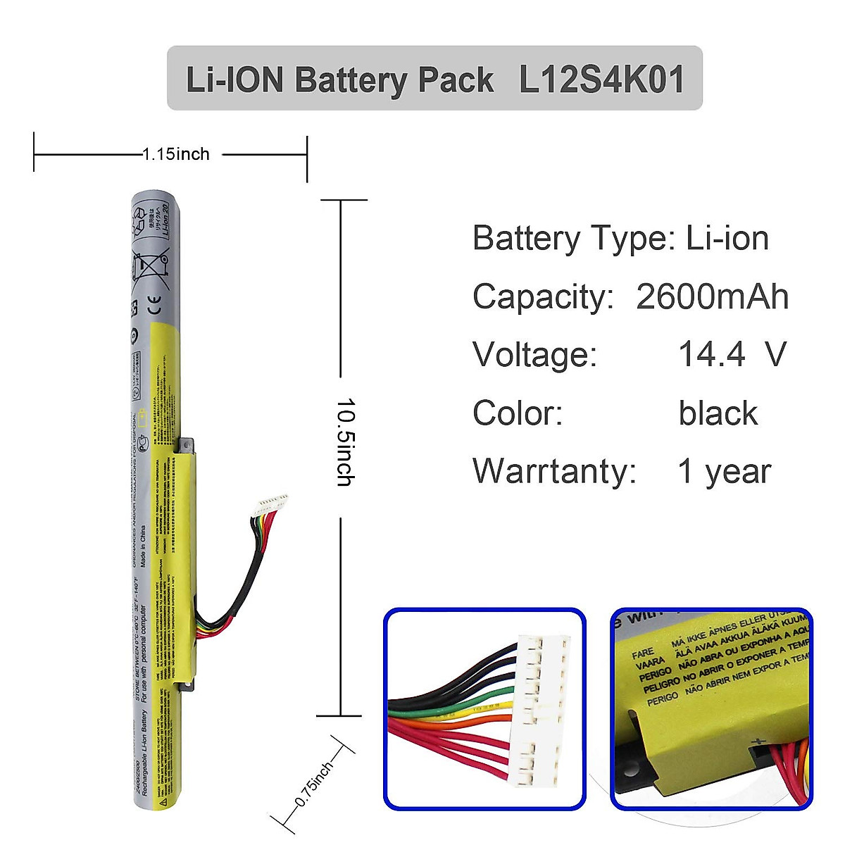 Gomarty L12S4K01 Battery Compatible with Lenovo Ideapad Z400 Z500 Z510 P500 P400 Touch Series L12S4E21 L12M4E21 L12M4K01 4INR19/65-1 14.8V 48WH
