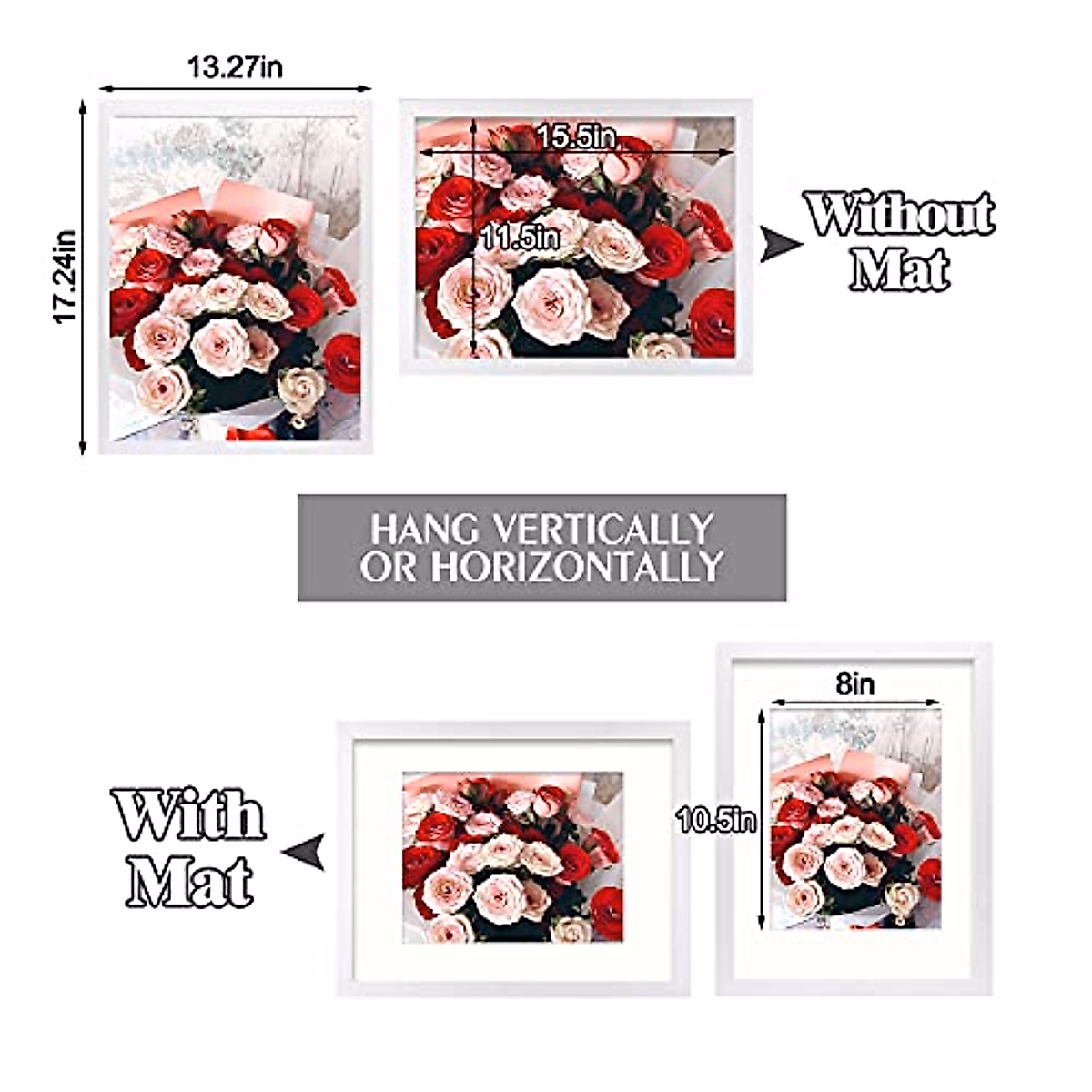 Golden State Art, 12x16 Picture Frame Matted to 8.5x11 Picture or 12 by 16 inch Without Mat (White)