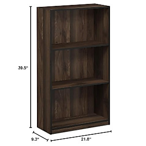FURINNO Basic 3-Tier Bookcase Storage Shelves, Columbia Walnut