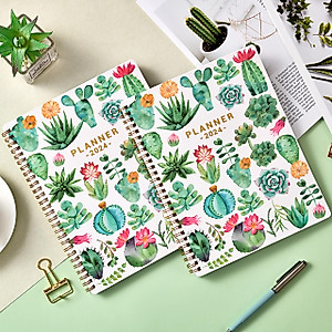 2024 Planner - Planner/Calendar 2024, Jan. 2024 - Dec. 2024, 2024 Planner Weekly and Monthly with Printed Tabs, 8" x 10", Flexible Cover with Back Pocket + Thick Paper + Twin-Wire Binding - Succulent