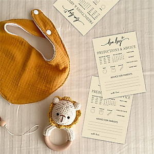 Baby Shower Predictions & Advice Game Kit - 30 Minimalism Cream-Colored Double-Sided Fill in Game Cards, Gender Reveal Party & Activity For Boys And Girls - Baby Shower Party Supplies - A13
