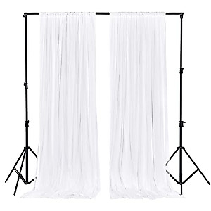 RYB HOME White Wedding Backdrops, Double Layer Backdrop Curtains with Tulle Overlay, Party Backdrop Drapes for Ceremony Family Gatherings Photography, W5 ft x L8ft, 2 Panels