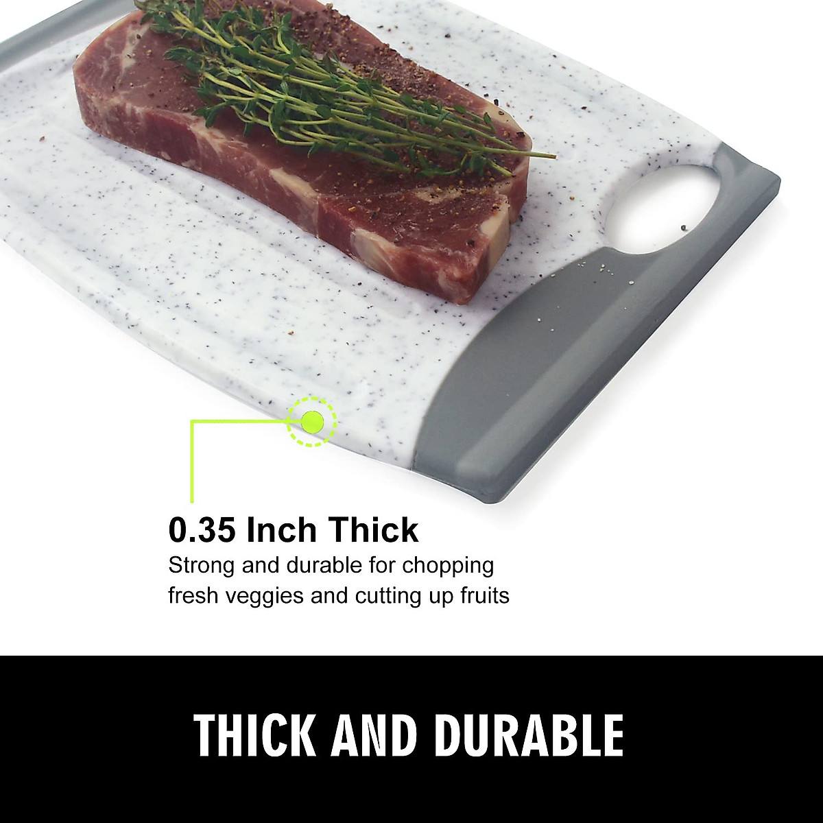 Small Non Slip Cutting Board, 7.48" Mini plastic Cutting Board for Small Kitchen Task, Unique Design with Multiple Juice Grooves! BPA Free, Dishwasher Safe, Easy Grip Handle (White)