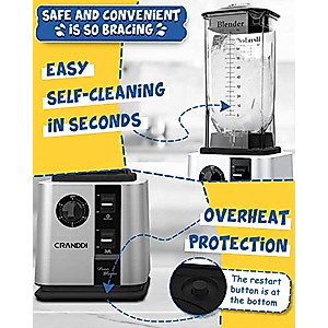 CRANDDI Unique Commercial Blenders with 1800 Watt and 80oz BPA-Free Container, Professional High-Speed Countertop Blenders for Smoothies,Self-Cleaning,K95 New Silver