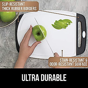 Gorilla Grip Reversible, Oversized, Thick Cutting Board, Grip Handle, Deep Juice Grooves, Slip Resistant, Large Kitchen Chopping Boards for Meat, Veggies, Fruits, Dishwasher Safe, 16x11.2, Red Gray