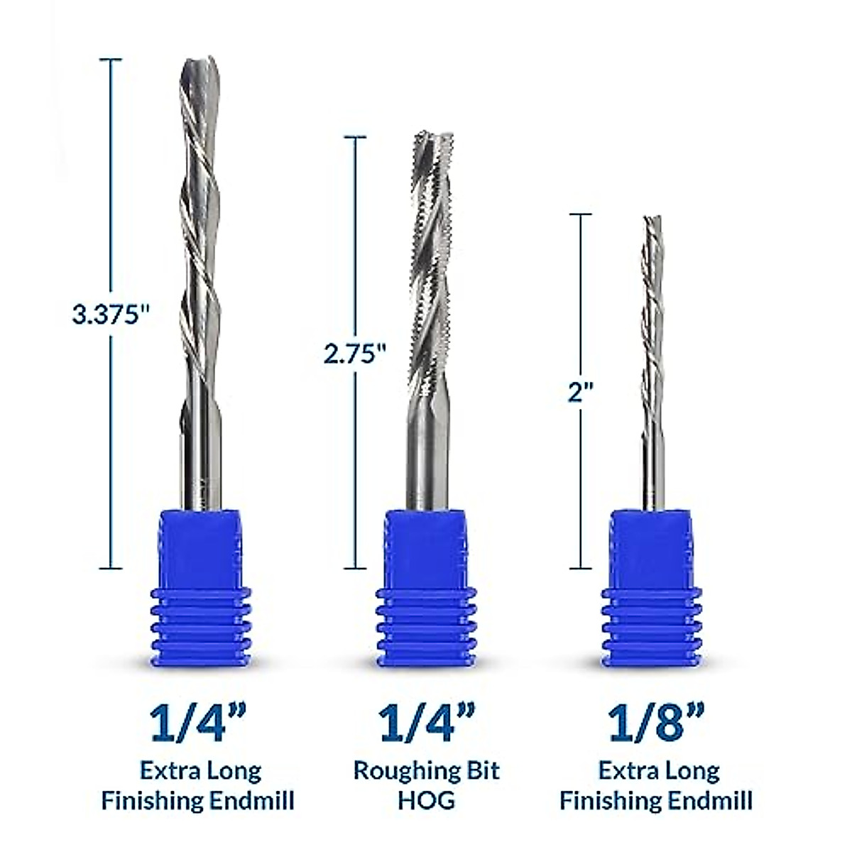 IDC Woodcraft Extended Length CNC Router Bit Set (3-Piece) - Premium Extra Long Precision Carbide Bits for Guitar Making and Other CNC Projects That Require Deep Cuts