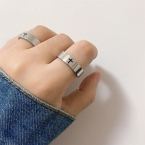 Black Enameled Cross Faith Stainless Steel Band Rings for Women Men Minimalist Statement Promise Engagement Iternity Couple Rings Chuny Thick Finger Knuckle Rings Boyfriend Girlfriend Wedding