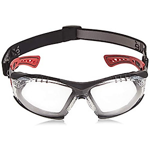 Bolle Safety Rush+ Safety Glasses Platinum® with Assembled Foam and Strap, Black & Red Frame, Clear Lenses