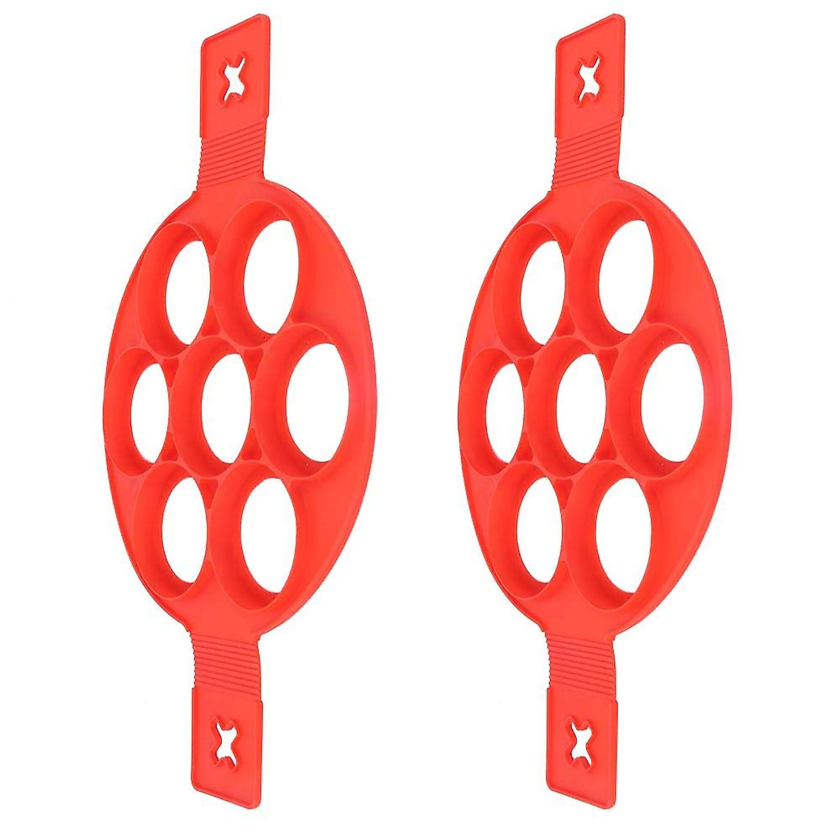Egg Frying, 2Pcs Silicone Egg Rings Non-Stick Pancake Making Mould Omelette Mould Cooking with Handles for Fried Eggs/Egg Muffins, DIY Kitchen Utensils, 7 Holes Round