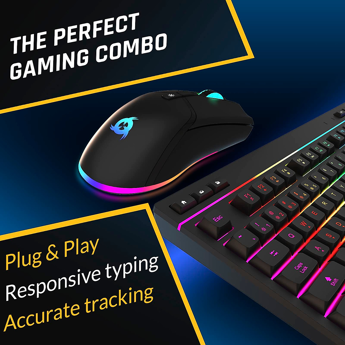 KLIM Duo - New 2023 Wireless Gaming Keyboard and Mouse Combo - Compact Durable Ergonomic - Silent Backlit TKL Keyboard - RGB Gaming Mouse Wireless - Long-Lasting Built-in Battery