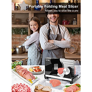 OSTBA APPLIANCE OSTBA Foldable Meat Slicer, Electric Deli Food Slicer with Food Tray, 0-18mm Adjustable Thickness Meat Slicer, Portable Collapsible Food Slicer with Stainless Steel Blades, Black