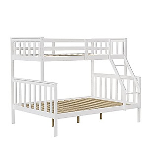 JOYMOR Convertible Twin Over Full Bunk Bed for Kids Children Teens Adults, Solid Wood Bunk Bed Frame with Ladder and Guard Rail Space Saving Beds Frames for Bedroom (Mattress not Included)