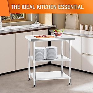 HOCCOT Stainless Steel Table for Prep & Work 24" X 30" inches with 2 Adjustable Shelf, Commercial Workstations, Utility Table in Kitchen Garage Laundry Room Outdoor BBQ