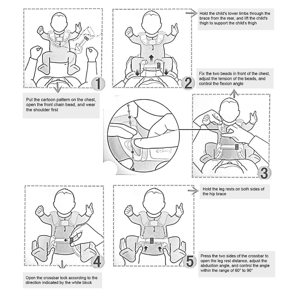 Children Harness, Baby Anti Lost Belt Child Safety on The Children Wrist Safety Lanyard, Adjustable Portable Beaded Rope Reusable Fixed Clamp Pavlik Harness