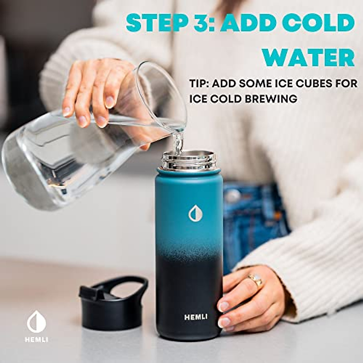 Hemli Cold Brew Bottle Coffee Maker, 18 oz Insulated Portable Cold Brew Cup To-Go Coffee Tumbler, Cold Brew Travel Mug with Stainless Steel Filter, Leakproof, Airtight, Rustproof