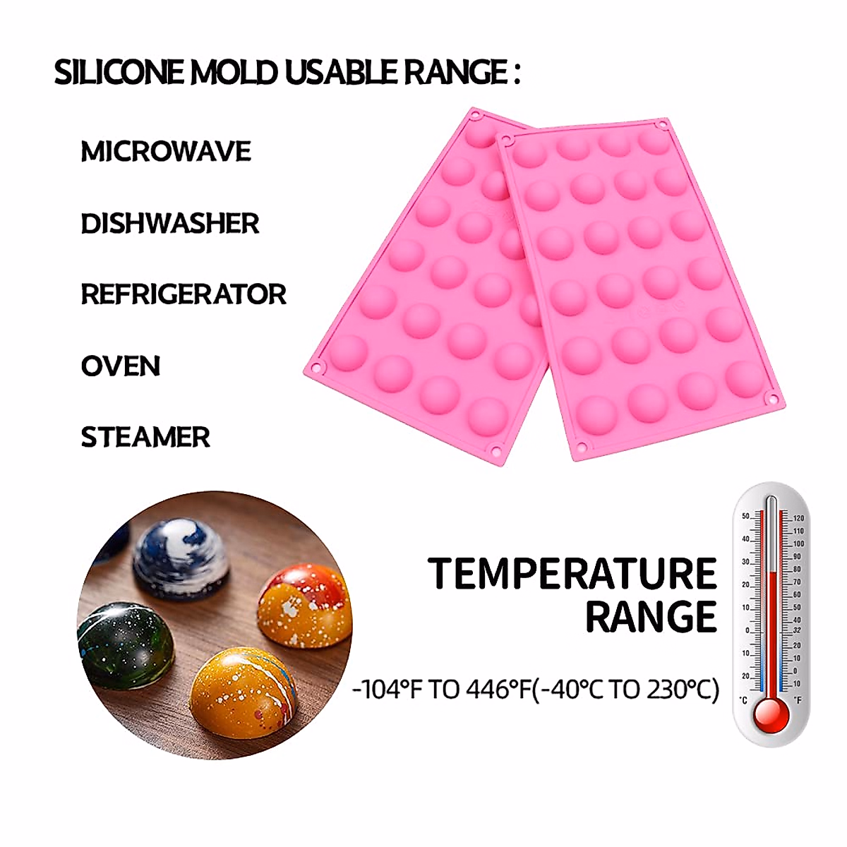 BAKER DEPOT Small Dome Silicone Mold for Cake Decorating Candy Chocolate Mould Semicircle Handmade Resin Craft Mould (round 24 holes mold 2 pcs)