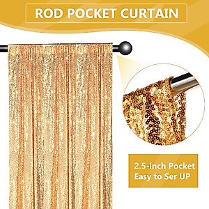 4 Panels Green Gold Sequin Backdrop Curtain 2 ft x 8 ft Glitter Background Sparkle Photography for Party Congrats Grad Graduation Party Decorations, Birthday, Wedding