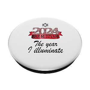 2024 Bar Mitzvah Quote Festive White Red Decor PopSockets Standard PopGrip