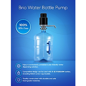 Brio-PU100 Universal Manual Drinking Water Pump - Fits Most 5-6 Gallon Water Bottles Including Glass (Grey/Black)