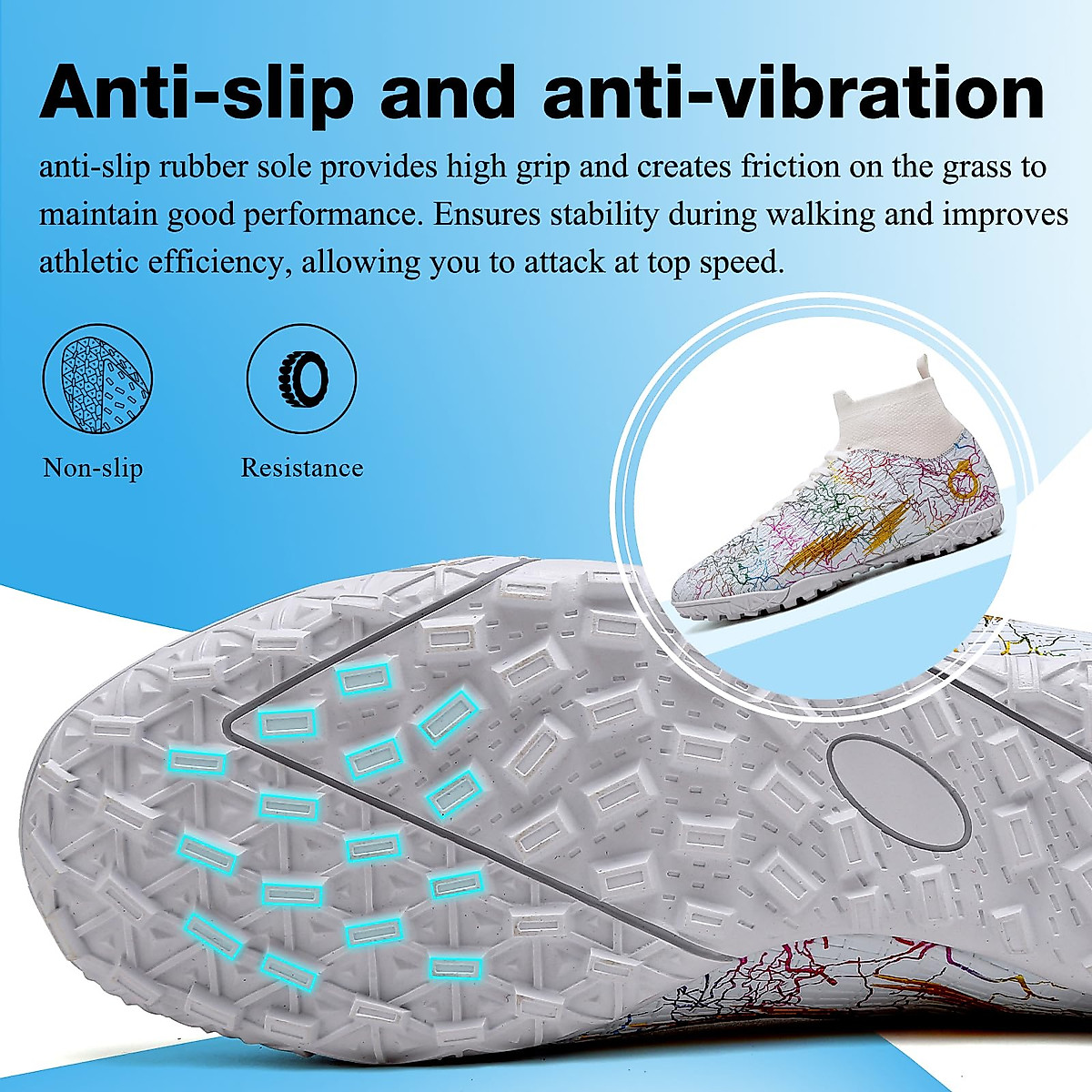 Indoor Soccer Cleats Football Cleats Mens Women Football Shoes Tacos de Futbol para Hombre Guayos de Fútbol Zapatos para Futbol para Hombres Turf Cleats High Top Futsal Soccer Shoes TF